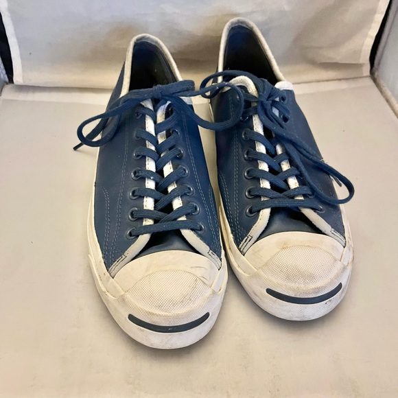 Converse | Shoes | Converse Leather Blue Jack Purcell Low Top Sneakers ...